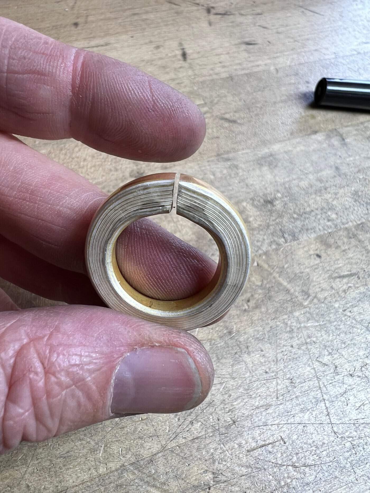 Silver and Gray Mokume Gane Wood Grain Ring - arnkrebs.com